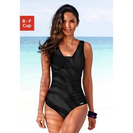 Lascana Damen Badeanzug, schwarz, Gr. 44, unifarben, Polyamid, Badeanz&uuml;ge, mit Raffung am Ausschnitt und Shaping-Effekt