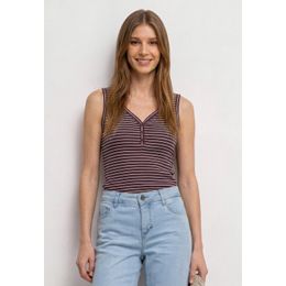 Street One Damen Tr&auml;gertop, braun, Gr. 42, gestreift, Web, 96% Baumwolle, 4% Elasthan, Tops, aus Baumwolle mit Stretchanteil