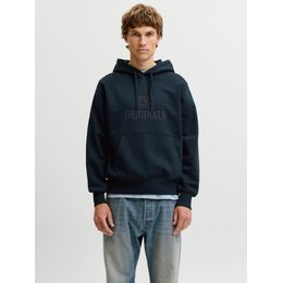 Jack & Jones JACK & JONES Herren Kapuzensweatshirt "JORFREDERIKSBERG MONOGRAM SWEAT HOOD SN", blau, Gr. XL, unifarben, angeraute Sweatware, Obermaterial: 70%