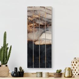 Bilderwelten Holzbild originell schwarz Abstrakt Aquarell - Goldener Marmor gemalt - Deko Wohnzimmer Schlafzimmer