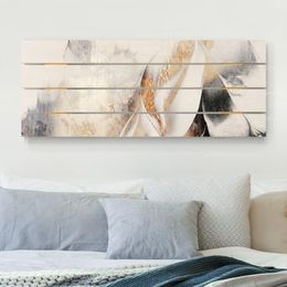 Bilderwelten Holzbild originell gold Abstrakt Aquarell - Goldene abstrakte Wintermalerei - Deko Wohnzimmer Schlafzimmer