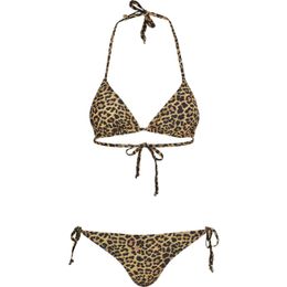 Urban Classics Damen Triangel-Bikini "Urban Classics Damen Ladies Animal Bikini", braun, Gr. L, 88% Polyester, 12% Elasthan, Bikini-Sets