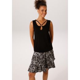 Aniston CASUAL Damen Tanktop, schwarz, Gr. 40, unifarben, Single Jersey, Obermaterial: 95% Viskose, 5% Elasthan, Tops, mit raffiniertem V-Ausschnitt