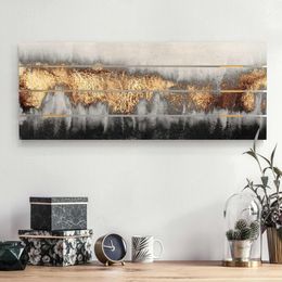 Bilderwelten Holzbild originell gold Abstrakt Aquarell - Goldspuren in Aquarell - Deko Wohnzimmer Schlafzimmer