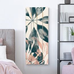 Bilderwelten Holzbild Blumen petrol Abstrakt nat&uuml;rlicher Effekt - Tropisches Orakel petrol I - Pflanzen Wohnzimmer Schlafzimmer