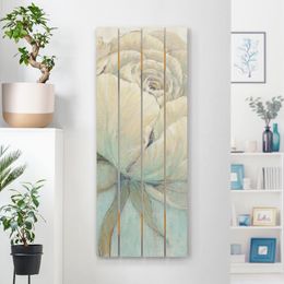 Bilderwelten Holzbild Blumen beige Landhaus nat&uuml;rlicher Effekt - Englische Rose Pastell - Deko Wohnzimmer Schlafzimmer