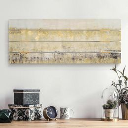 Bilderwelten Holzbild originell weiss Abstrakt nat&uuml;rlicher Effekt - Goldene Farbfelder I - Deko Wohnzimmer Schlafzimmer