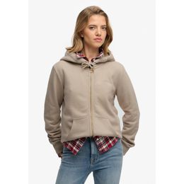 Superdry Damen Kapuzensweatjacke "Essential Logo Ziphood Hb", beige, Gr. S, unifarben, Sweatware, Obermaterial: 70% Baumwolle, 30% Polyester,