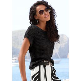 s.Oliver Damen Kurzarmpullover, schwarz, Gr. 36, unifarben, Strick, Obermaterial: 100% Polyacryl, Pullover, mit weitem Rundhalsausschnitt und