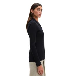 Marc O'Polo MARC O'POLO Damen Langarm-Poloshirt "aus Bio-Baumwoll-Modal-Stretch-Jersey", schwarz, Basic, Gr. XL, unifarben, Obermaterial: 58% Baumwolle, 38%