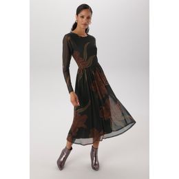 Damen Midikleid, schwarz, Gr. 36, Aniston SELECTED, bedruckt, gebl&uuml;mt, gemustert, leicht durchscheinend, leicht transparent, Mesh, Jersey,
