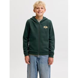 Jack & Jones Kinder Kapuzensweatjacke "JJAERO SWEAT ZIP HOOD JNR"scarab, Gr. 164, JACK & JONES JUNIOR, bedruckt, angeraute Sweatware, Obermaterial: 60% Baumwolle,