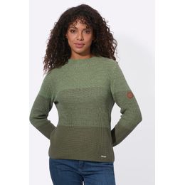 Casual Looks Damen Strickpullover "Stehkragen-Pullover"eucalyptus, khaki, geringelt, Gr. 36, gemustert, gestreift, mehrfarbig, 50% Baumwolle, 50%