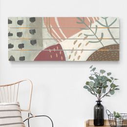 Bilderwelten Holzbild originell beige Abstrakt nat&uuml;rlicher Effekt - Karneval der Formen in Beere I - Deko Wohnzimmer Schlafzimmer