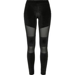 Urban Classics Damen Leggings "Urban Classics Damen Ladies Velvet Tech Mesh Leggings", schwarz, Gr. M, unifarben, 92% Polyester, 8% Elasthan, Hosen