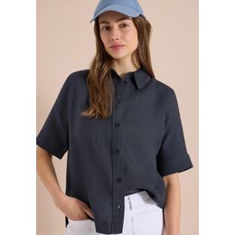 Cecil Damen Kurzarmbluse, grau, Gr. XL, unifarben, Web, 100% Leinen, Blusen, aus Leinen