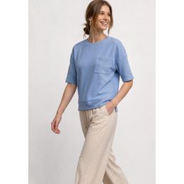 Street One Damen T-Shirt, blau, Gr. 44, unifarben, Web, 60% Baumwolle, 40% Polyester, Shirts, im soften Baumwoll-Mix