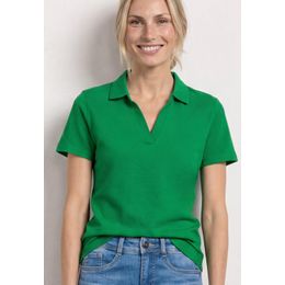 Street One Damen Poloshirt, gr&uuml;n, Gr. 46, unifarben, Web, 97% Baumwolle, 3% Elasthan, Shirts, mit geschlitztem Rundhalsausschnitt