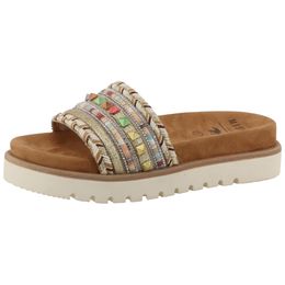 Mustang Shoes Damen Pantolette "Malina", Gr. 41, braun, Textil, Schuhe, Sommerschuh, Schlupfschuh mit Flechtungen und bunten Nieten