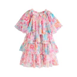 next Kleid 'Rara' M&auml;dchen Gr&ouml;&szlig;e 128 creme / aqua / orange / hellpink