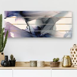 Bilderwelten Holzbild originell violett Abstrakt Aquarell - Violett im Fluss - Deko Wohnzimmer Schlafzimmer