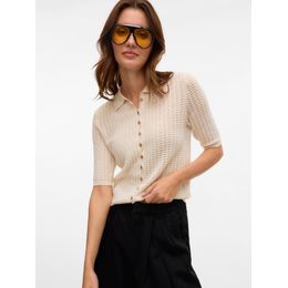 V&eacute;ro Moda VERO MODA Damen Strickjacke "VMPANAMA 2/4 KNIT CARDIGAN VMA NOOS", beige, Gr. L, Strukturmuster, unifarben, Strick, Obermaterial: 75% Polyester, 25%