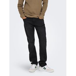 Only & Sons ONLY & SONS Herren Regular-fit-Jeans "ONSWEFT REGULAR MAT DNM NOOS", schwarz, Gr. 32, Abriebeffekte, Denim/Jeans, Obermaterial: 99% Baumwolle, 1%