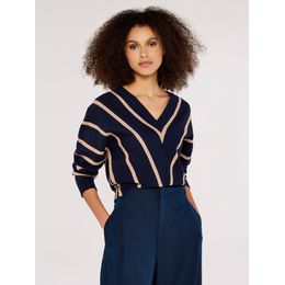 Apricot Damen Rundhalspullover "Chevron-Design Pullover", blau, Gr. 40, gestreift, Strick, Obermaterial: 50% Viskose CV. 33% Polyester PES. 17% Nylon