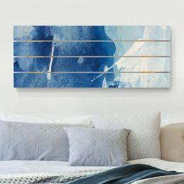 Bilderwelten Holzbild originell blau Abstrakt Aquarell - Nordk&uuml;ste I - Deko Wohnzimmer Schlafzimmer