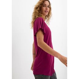 bonprix Damen T-Shirtbeere, Gr. 44, meliert, unifarben, Jersey, Obermaterial: 100% Viskose, Shirts, bequeme Passform, mit Fl&uuml;gel&auml;rmeln, Smokeeinsatz