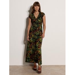 Apricot Damen Smokkleid "Smockkleid mit tropischem Blattmuster", schwarz, Gr. 34, gemustert, gewebt, Obermaterial: 100% Viskose CV., Kleider, in