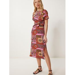 Happiness İstanbul Kleid Damen Gr&ouml;&szlig;e 38 hummer / rosa / dunkelrot / wei&szlig; Sommerkleid