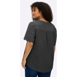sheego Damen Longbluse, schwarz, Gr. 48, unifarben, 100% Baumwolle, Blusen