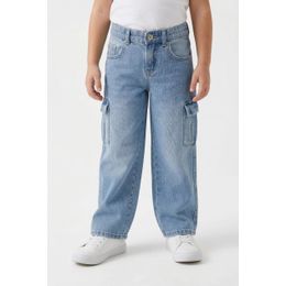 KIDS Only M&auml;dchen Cargojeans "KOGHARMONY WIDE CARGO CARROT PIM NOOS", blau, Gr. 116, Abriebeffekte, Denim/Jeans, Obermaterial: 100% Baumwolle, Jeans