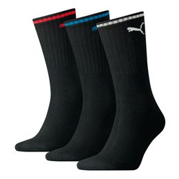 Puma Damen Sportsocken "Puma UNISEX STRIPED CREW SOCK", Gr. 43, schwarz, Baumwollmischung, Socken, Komfort-Bund, Frottee-Polsterung, flache Zehennaht