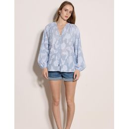 Apricot Damen Spitzenbluse "Bluse mit gestickten Blumenstreifen", blau, Gr. 38, gebl&uuml;mt, gewebt, Obermaterial: 100% Baumwolle CO., Blusen, in