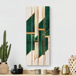 Bilderwelten Holzbild originell gr&uuml;n Abstrakt nat&uuml;rlicher Effekt - Emerald und Gold Geometrie - Deko Wohnzimmer Schlafzimmer