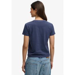 Superdry Damen T-Shirt "ESSENTIAL LOGO STR FITTED TEE"mariner navy stripe, Gr. M, gestreift, Single Jersey, Obermaterial: 100% Baumwolle, Shirts,