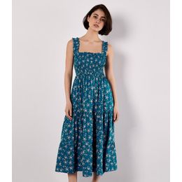 Apricot Damen Midikleid "Gestuftes Kleid mit Orchideenprint", blau, Gr. 38, gebl&uuml;mt, gewebt, Obermaterial: 100% Viskose CV., Kleider, mit Smokdetails