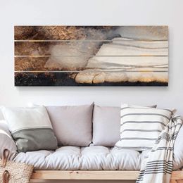 Bilderwelten Holzbild originell schwarz Abstrakt Aquarell - Goldener Marmor gemalt - Deko Wohnzimmer Schlafzimmer
