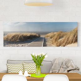 Bilderwelten Leinwandbild Ostsee Strand - Meer K&uuml;ste D&uuml;nen Weg Blick Panorama - Wandbild Natur Wohnzimmer, moderne Wandbilder S- XXL - Wohnzimmer