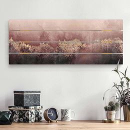 Bilderwelten Holzbild originell rosa Abstrakt Aquarell - Goldene D&auml;mmerung Rosa - Deko Wohnzimmer Schlafzimmer
