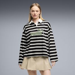 Puma Damen Poloshirt "Essentials Elevated No.1 Logo Oversized Rugby Polo Damen"schwarz striped, Gr. L, Obermaterial: 100% Baumwolle. Kragen: 100%