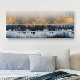 Bilderwelten Holzbild originell gold Abstrakt Aquarell - Goldener Horizont - Deko Wohnzimmer Schlafzimmer