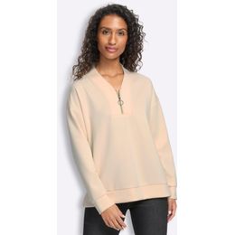 Heine Damen Sweatshirt, beige, Gr. 48, unifarben, 83% Polyester, 12% Viskose, 5% Elasthan, Sweatshirts