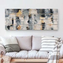Bilderwelten Holzbild originell gold Abstrakt Aquarell - Abstraktes Aquarell mit Gold - Deko Wohnzimmer Schlafzimmer