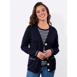 Casual Looks Damen Strickpullover "Twinset", blau, Gr. 40, gemustert, gestreift, unifarben, 100% Baumwolle, Pullover