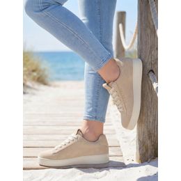 ELBSAND Damen Sneaker "Freizeitschuh, Lederschuh, Ledersneaker, Turnschuh, Schn&uuml;rschuhe", Gr. 37beige, Obermaterial: 100% Rindsleder. Decksohle: 100%
