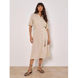 Apricot Damen Hemdblusenkleid "Leinen-Hemdblusenkleid", wei&szlig;, Gr. 38, unifarben, Obermaterial: 78% Viskose CV. 22% Leinen LI., Kleider, mit