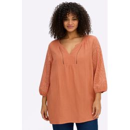 sheego Damen Longbluse, orange, Gr. 54, gemustert, unifarben, 100% Baumwolle, &Auml;rmel:100% Baumwolle, Blusen